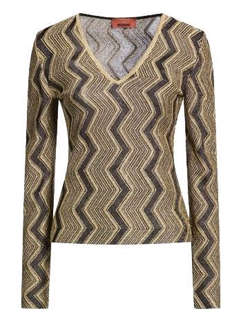 Missoni Viscose & Metallic Fiber Geometric-print V-neck Long Sleeve Sweater - Gold