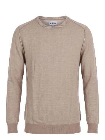 BERNA Crew Neck Long Sleeve Cotton Sweater - Beige