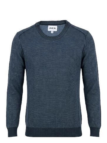 BERNA Crew Neck Long Sleeve Cotton Sweater - Blue