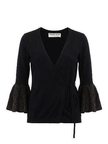 Chiara Boni La Petite Robe Wrap Cardigan With Bell Sleeves - Black