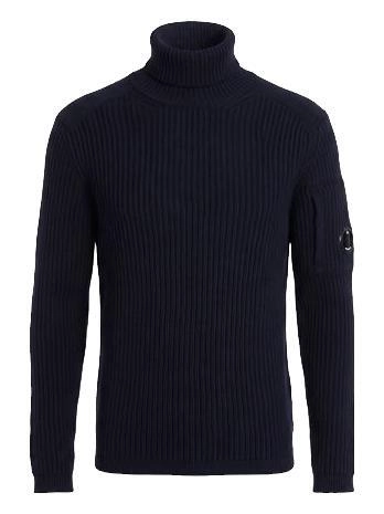 C.P. COMPANY Ribbed Turtleneck Virgin Wool Blend Sweater - Blue