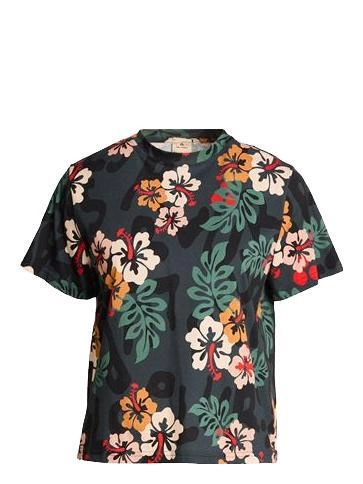 PEUTEREY.PLURALS Cotton Crewneck T-shirt With Hawaiian Print - Grey