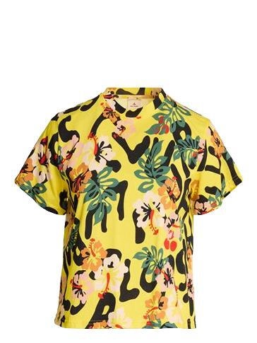 PEUTEREY.PLURALS Cotton Crewneck T-shirt With Hawaiian Print - Yellow