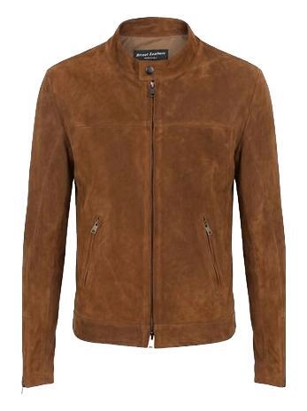 STREET LEATHERS Suede Mandarin Collar Zip-up Jacket - Beige