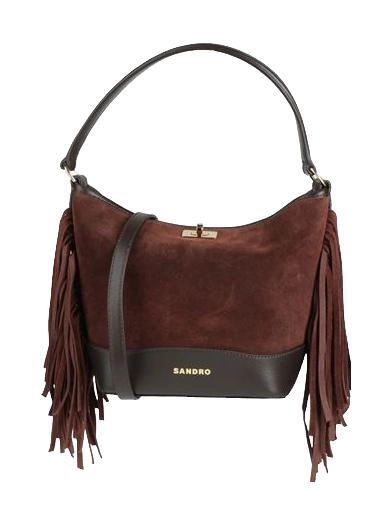 Sandro Chocolate Calfskin Bucket Bag With Fringes - Brown