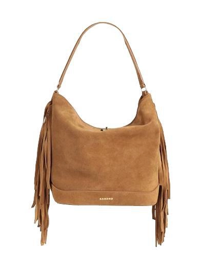 Sandro Bucket Bag With Fringes And Twist-lock Fastening - Camel