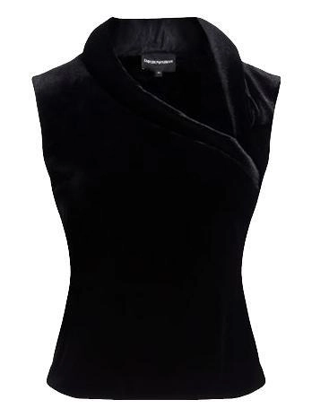 Emporio Armani Velvet Draped Sleeveless Top - Black