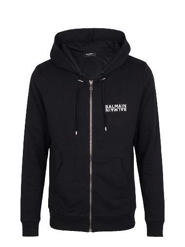 Balmain Logo Print Zip-up Hoodie - Black