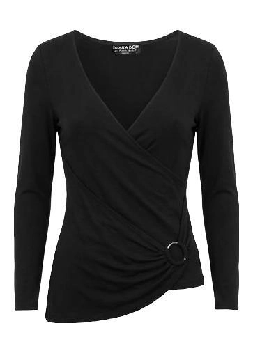Chiara Boni La Petite Robe Jersey V-neck Long Sleeve Wrap Top - Black