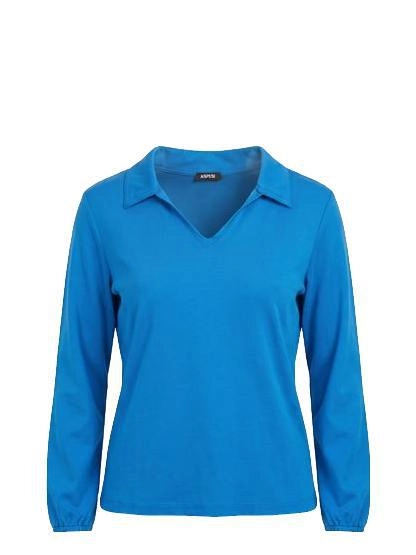 Aspesi Long Sleeve Polo Neck T-shirt In Viscose, Nylon, And Elastane - Blue