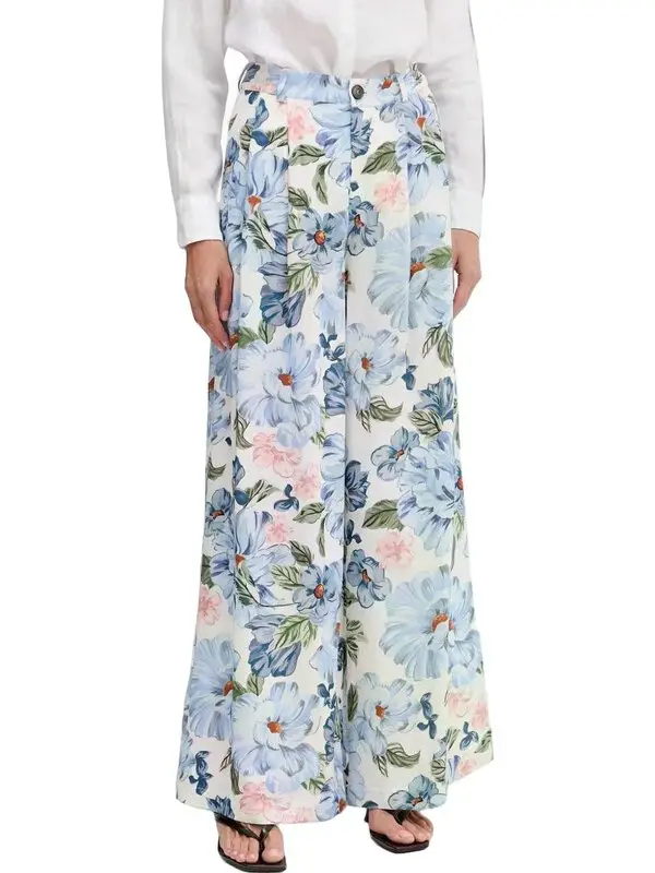 OUI Floral Print Pleated Palazzo Pants - White