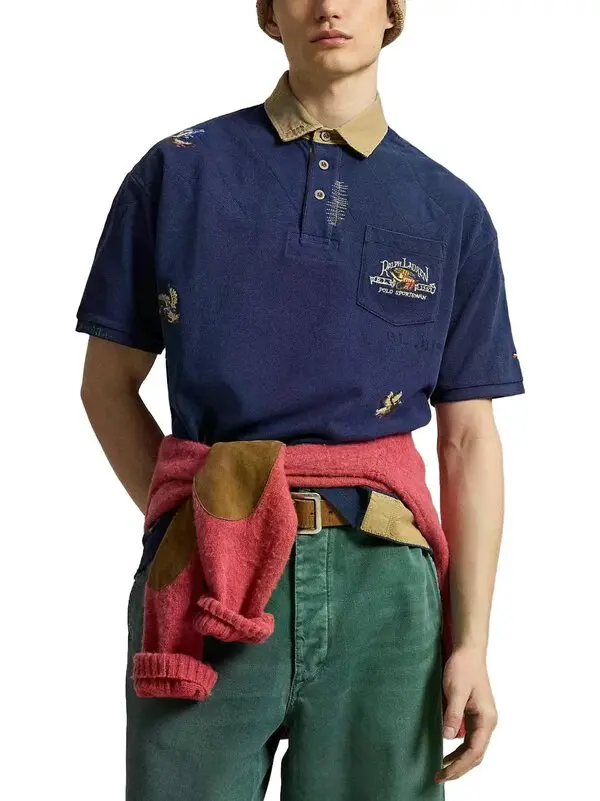 Polo Ralph Lauren Duck-embroidered Quilted-yoke Polo Shirt - Blue