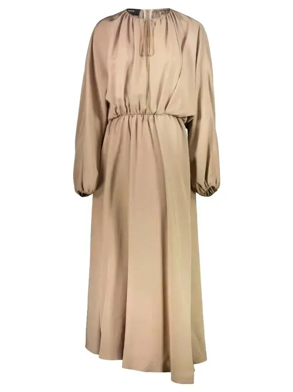 Rochas Asymmetrical Gathered Cuff Midi Dress - Neutrals