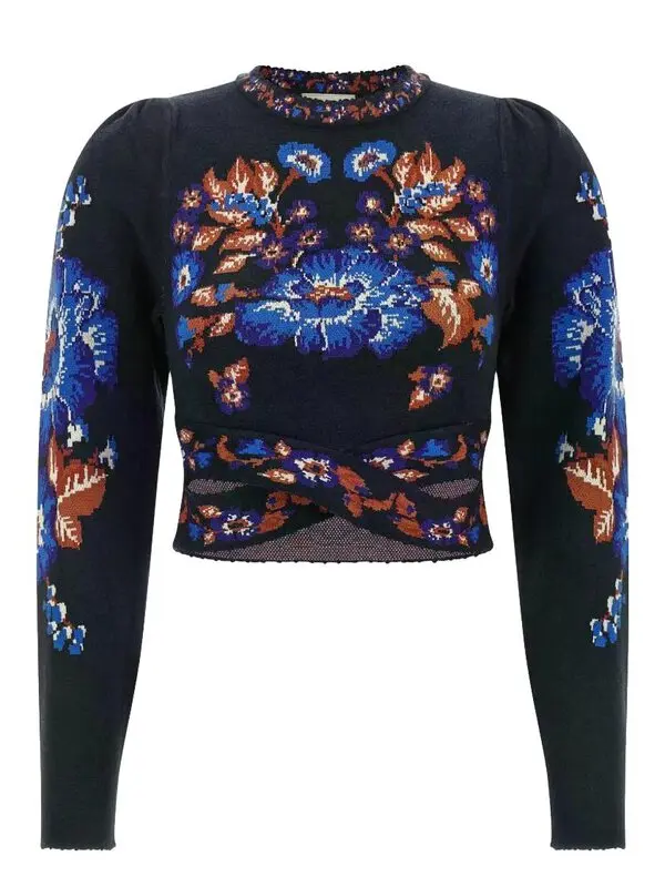 Farm Rio Bow Garden Floral-inlay Cropped Top - Multicolour