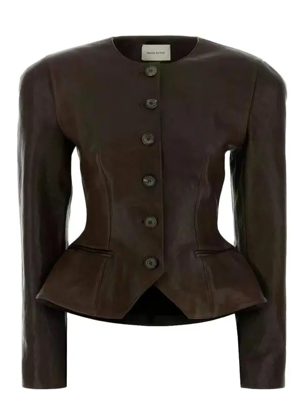 Magda Butrym Leather Peplum Hem Jacket - Brown