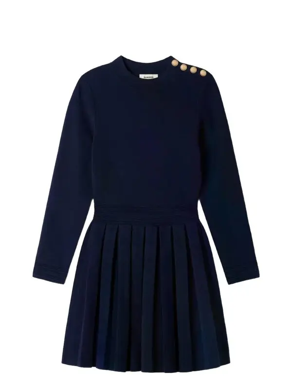 Sandro Button-detail Pleated Knitted Dress - Blue