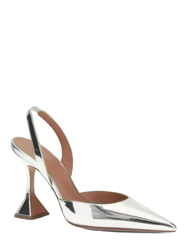 Amina Muaddi Holli Slingback Heeled Pumps - Silver