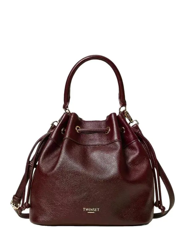 TWINSET Pebbled Drawstring Bucket Bag - Red