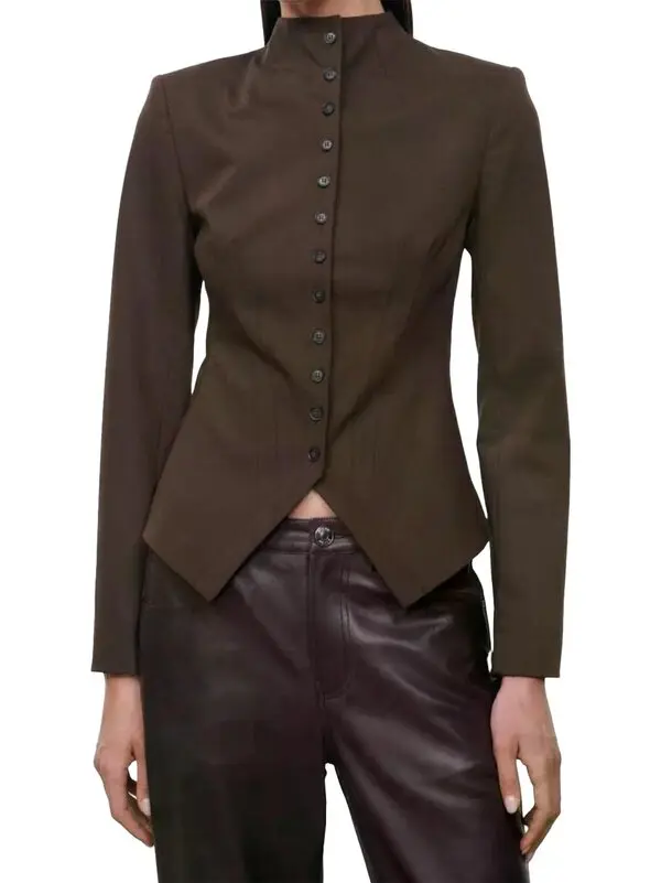 Staud Adrian High Neck Button-up Jacket - Brown