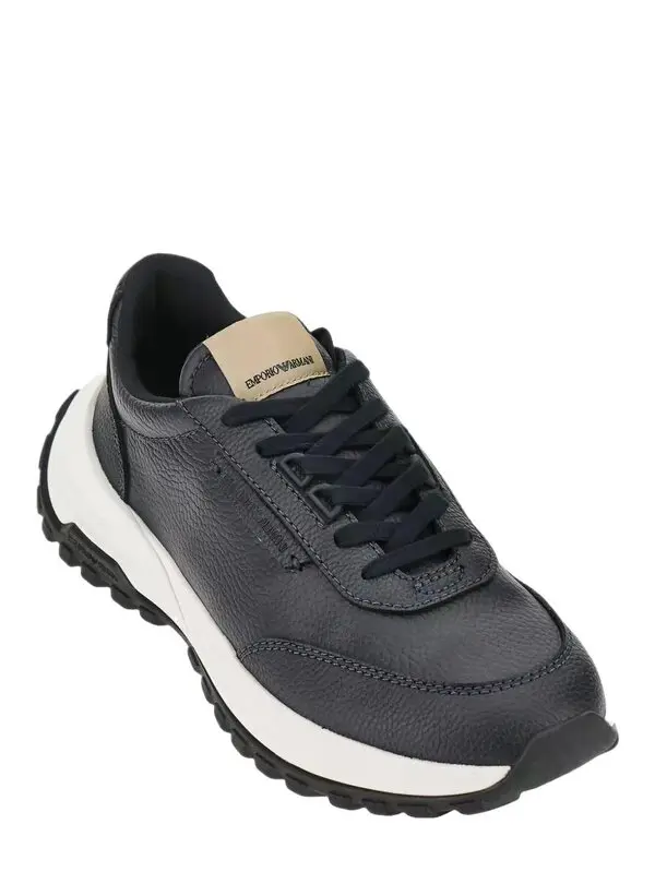 Emporio Armani Pebbled Leather Sneakers - Blue