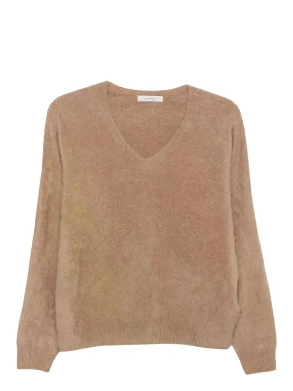 IVORY PARIS V-neck Brushed Texture Sweater - Brown