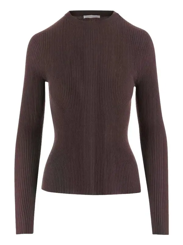 OLIVER LATTUGHI Ribbed Knit Crew Neck Sweater - Brown