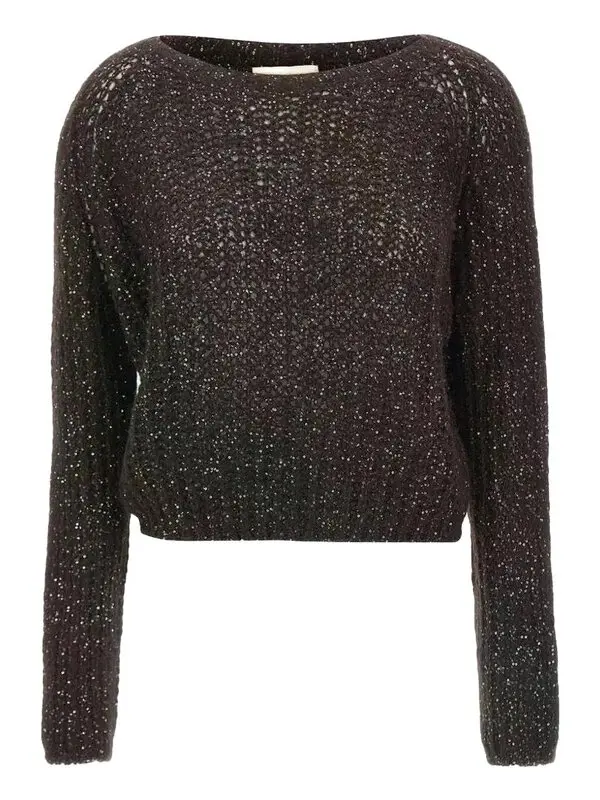 KAOS Sequin Embellished Openwork Knit Sweater - Black