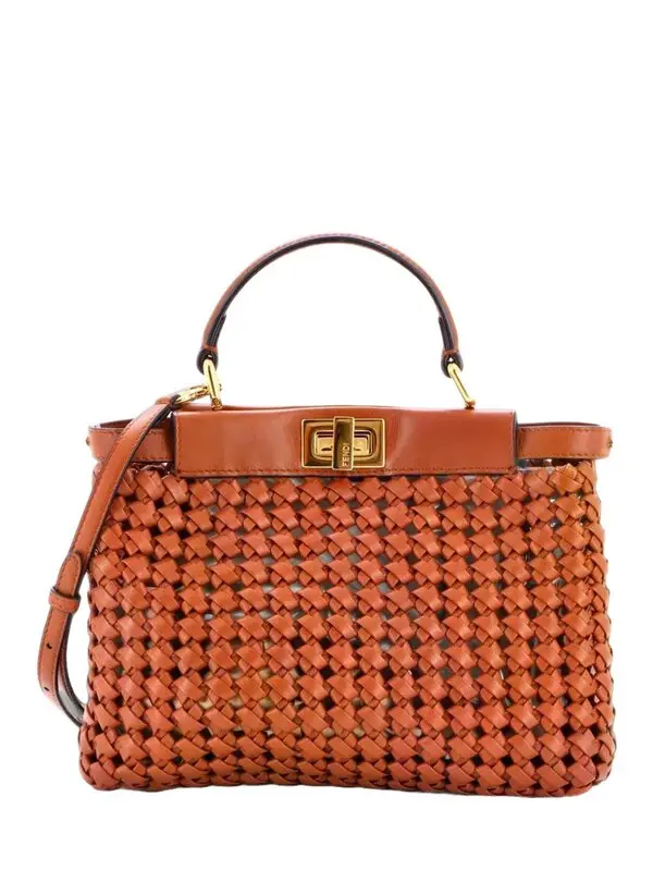 Fendi Peekaboo Braided Leather Mini Shoulder Bag - Brown