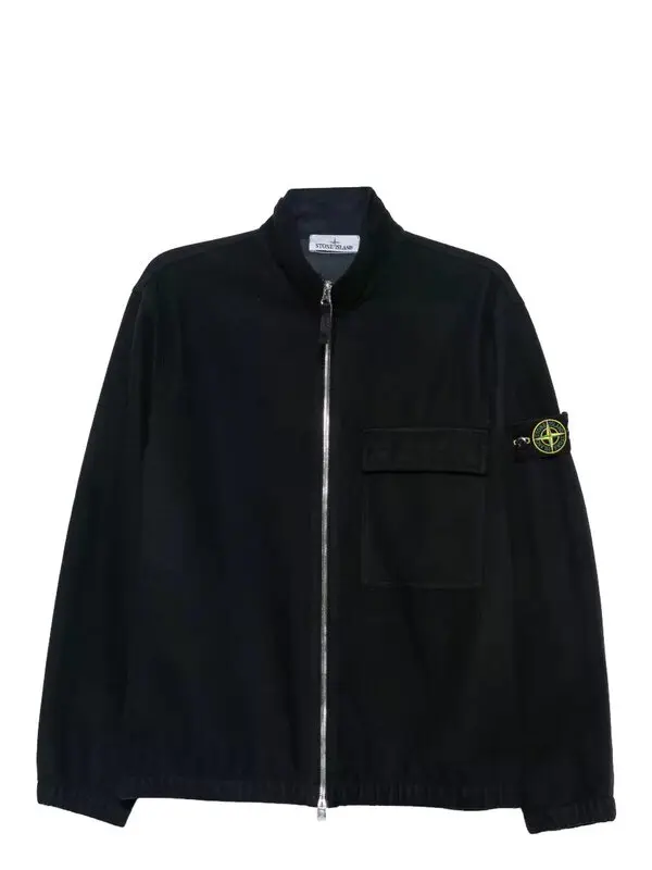 Stone Island Logo Patch Zip-up Jacket - Blue