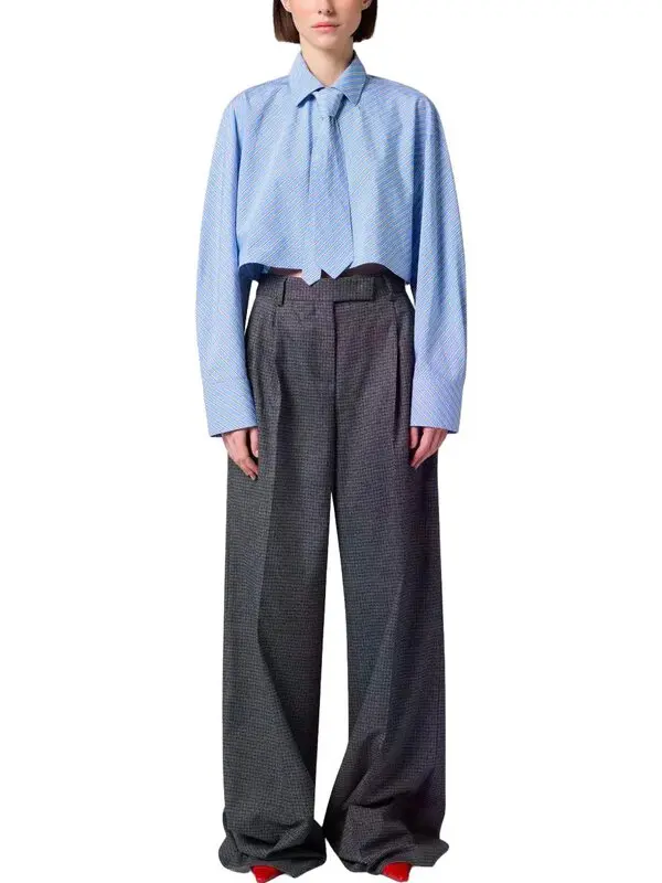 MSGM Dark Gray Check Pattern Wide Leg Pleated Trousers - Grey