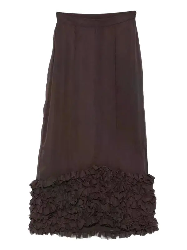 MSGM Ruffled Trim Midi Skirt - Brown
