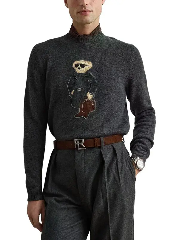 Ralph Lauren Purple Label Cashmere Polo Bear Crew Neck Sweater - Grey