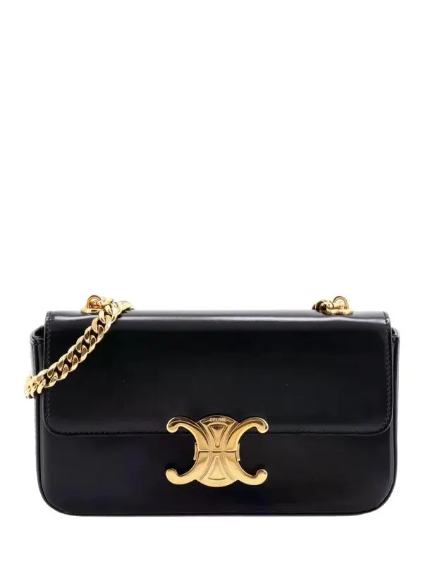 Celine Triomphe Chain Leather Small Shoulder Bag - Black