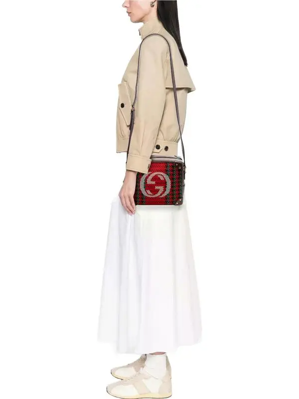 Gucci Houndstooth Canvas Soft Trunk Crossbody Bag - Red