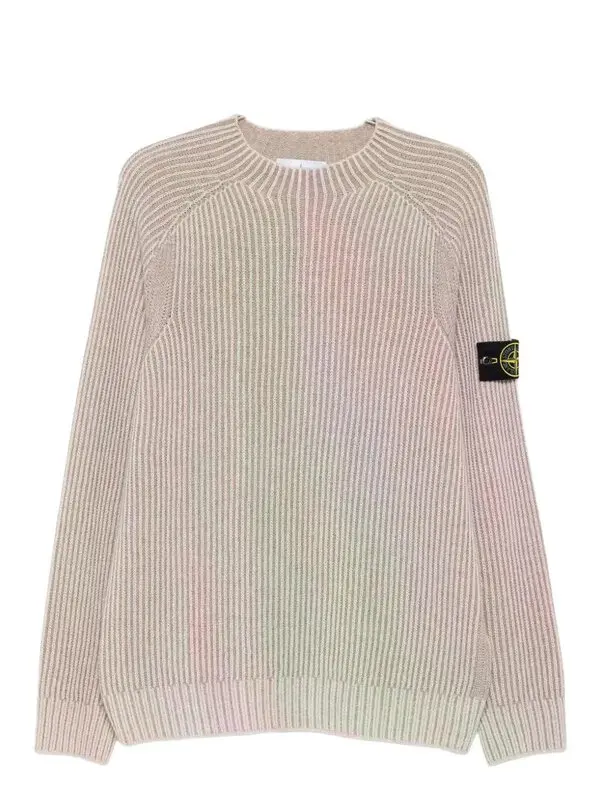 Stone Island Ribbed Knit Logo Patch Sweater - Neutrals