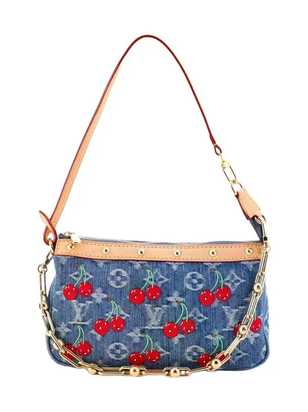LOUIS VUITTON Chain Pochette Accessoires Nm Limited Edition Monogram Cerises Denim Shoulder Bag - Blue