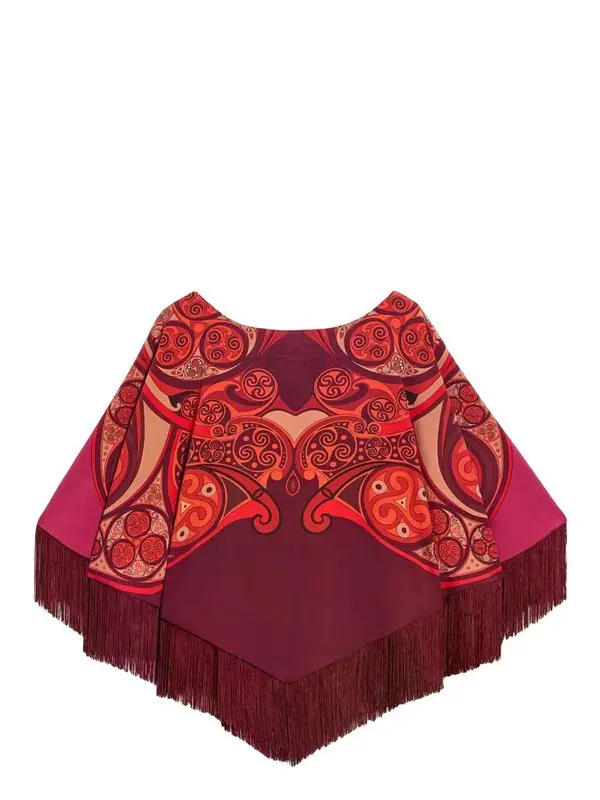 La DoubleJ Mini Poncho With Fringe Detailing - Red