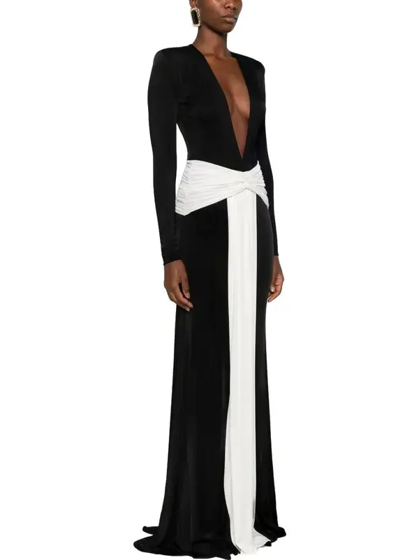 THE NEW ARRIVALS ILKYAZ OZEL Plunging V-neck Maxi Dress - Black