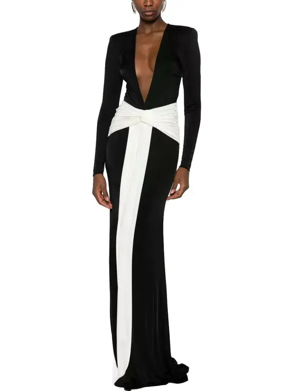 THE NEW ARRIVALS ILKYAZ OZEL Plunging V-neck Maxi Dress - Black