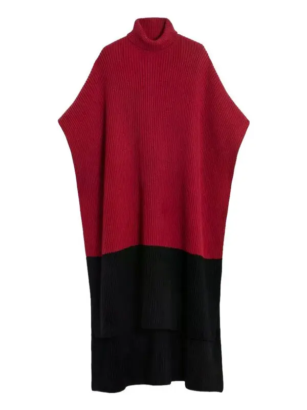 La DoubleJ Color Block Wool Poncho - Red
