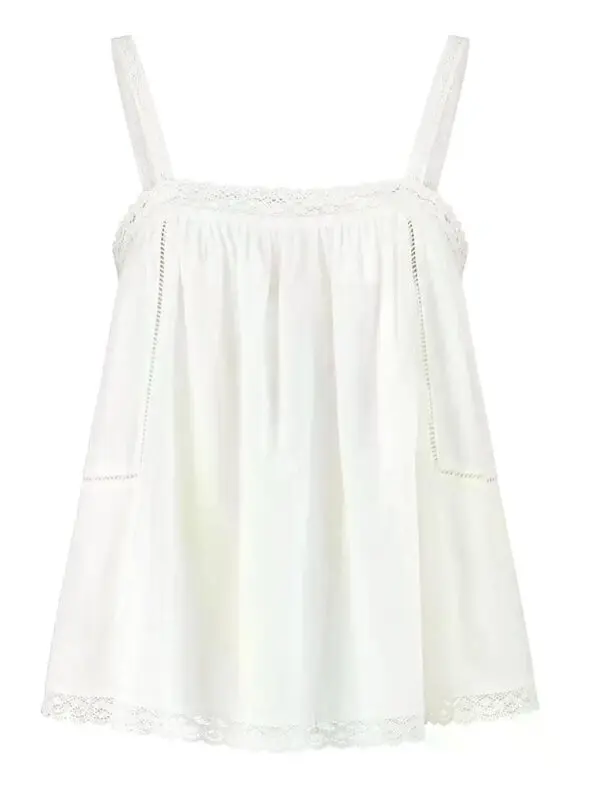 ELEH Lace-trim Pleated Tank Top - White