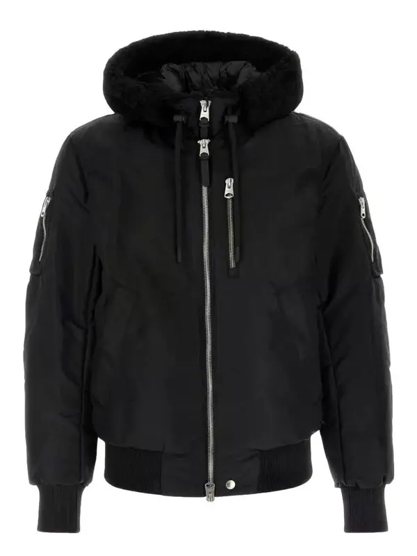 Mackage Bomber Jacket With Shearling-trim Hood - Black