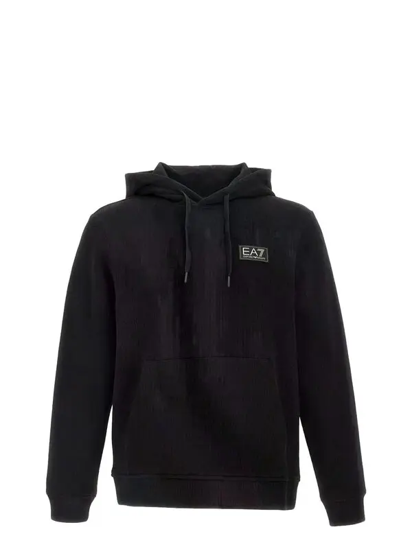 EA7 Ribbed Logo Patch Hoodie - Black
