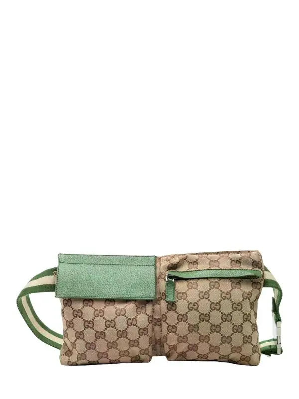 Gucci Gg Canvas Web Double Pocket Belt Bag - Green