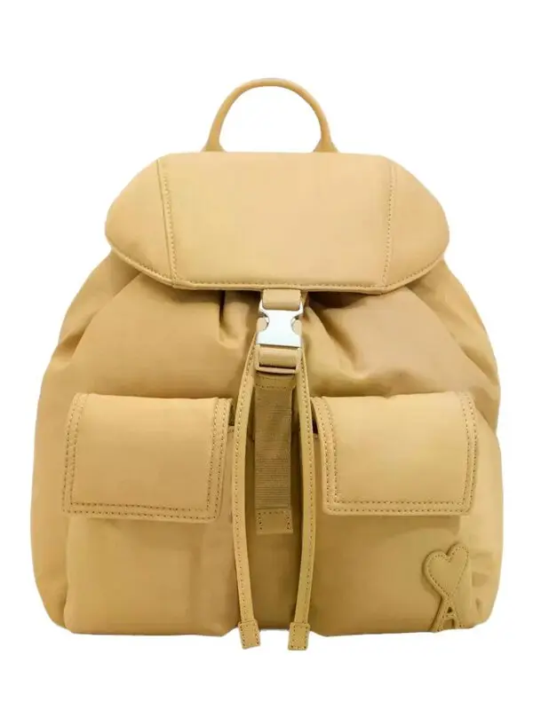 AMI Paris Small Nylon Marcel Flap Backpack - Neutrals