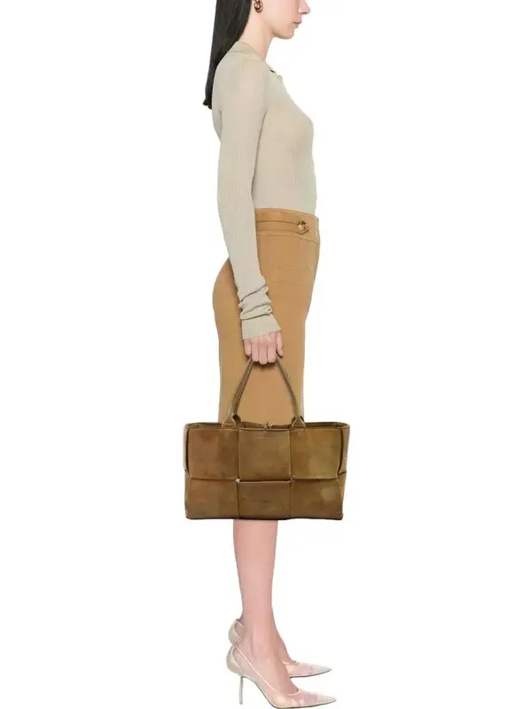 Bottega Veneta Suede Maxi Intrecciato Tote Bag - Brown