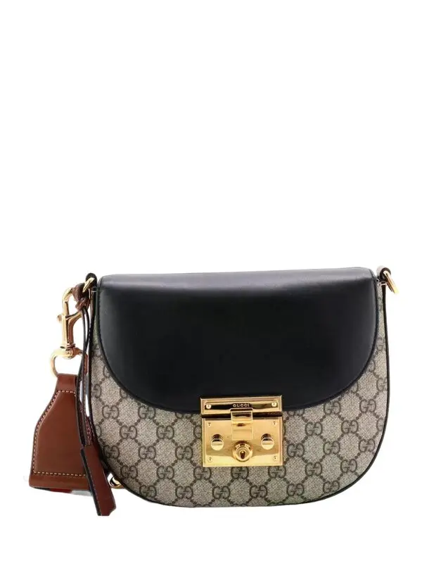 Gucci Padlock Saddle Shoulder Bag In Gg Coated Canvas And Leather - Black
