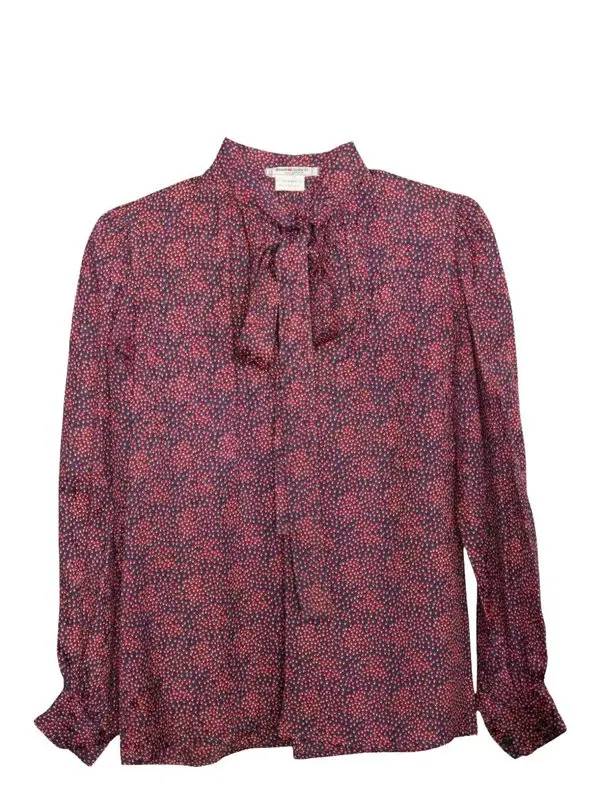Saint Laurent Printed Silk Pussy-bow Blouse - Red