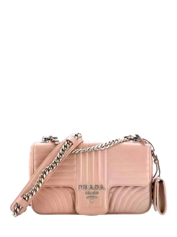 Prada Quilted Leather Medium Shoulder Bag With Chain Strap - Neutrals