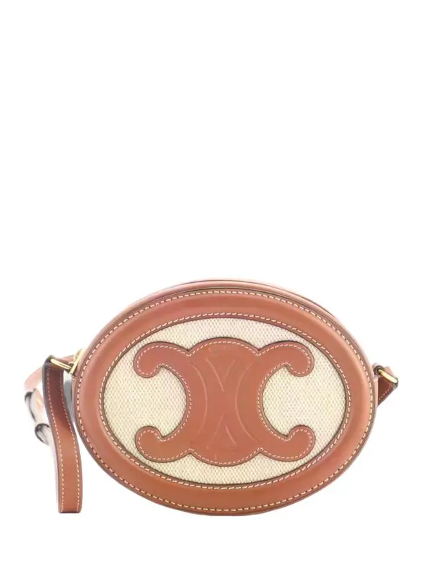 Celine Triomphe Oval Canvas And Leather Crossbody Bag - Brown